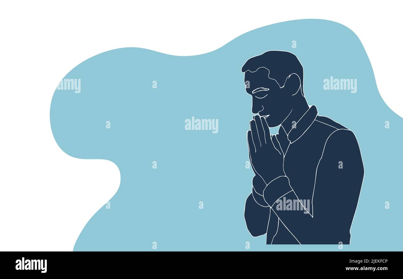Vector illustration of a man praying under the light Stock Vector Image ...