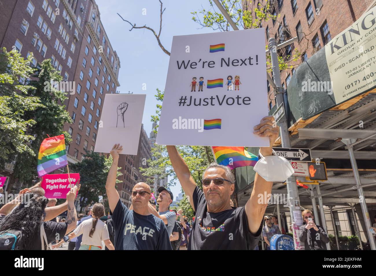 NEW YORK, N.Y. – June 26, 2022: Demonstrators are seen at the 2022 NYC ...