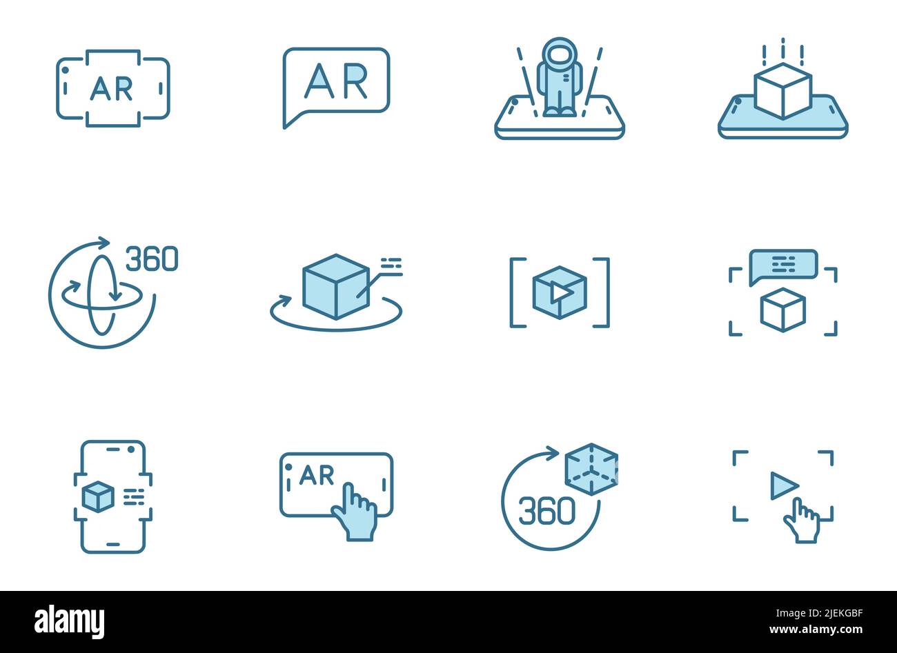 Augmented reality two color linear vector icons isolated on white Stock ...