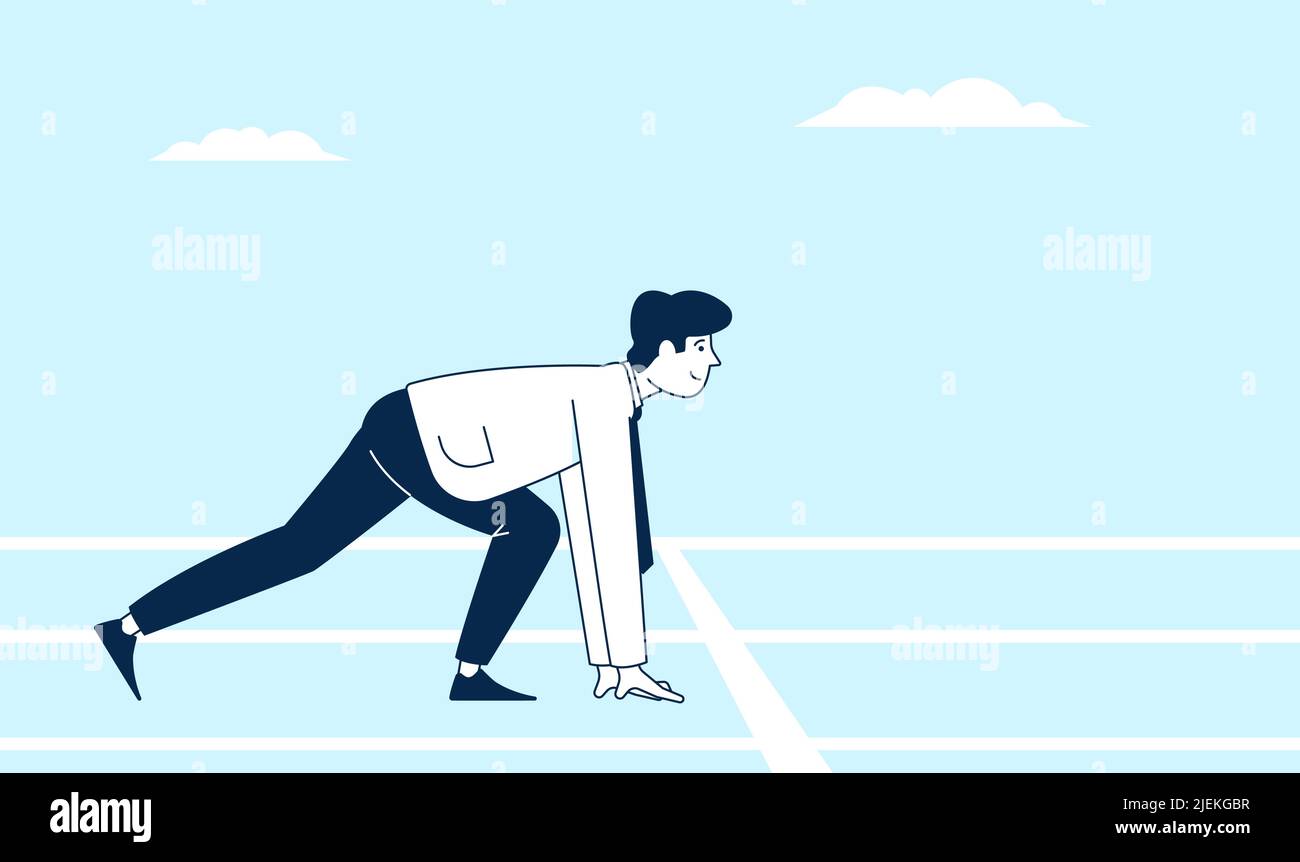 Businessman on start. Worker starting run position, preparation career ...