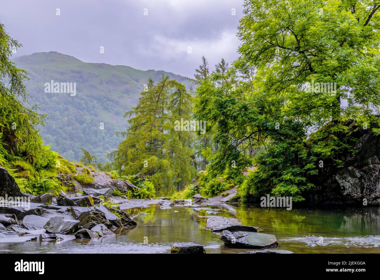 The view from the man-made Rydal Cave in the Lake District National ...