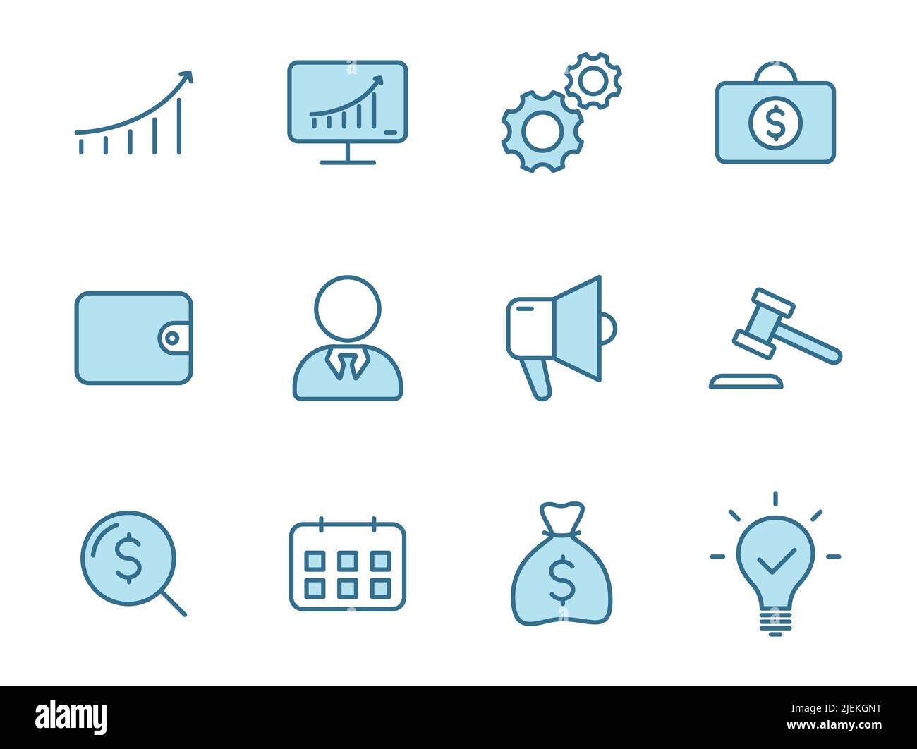 Business outline icon set in two colors isolated on white background ...