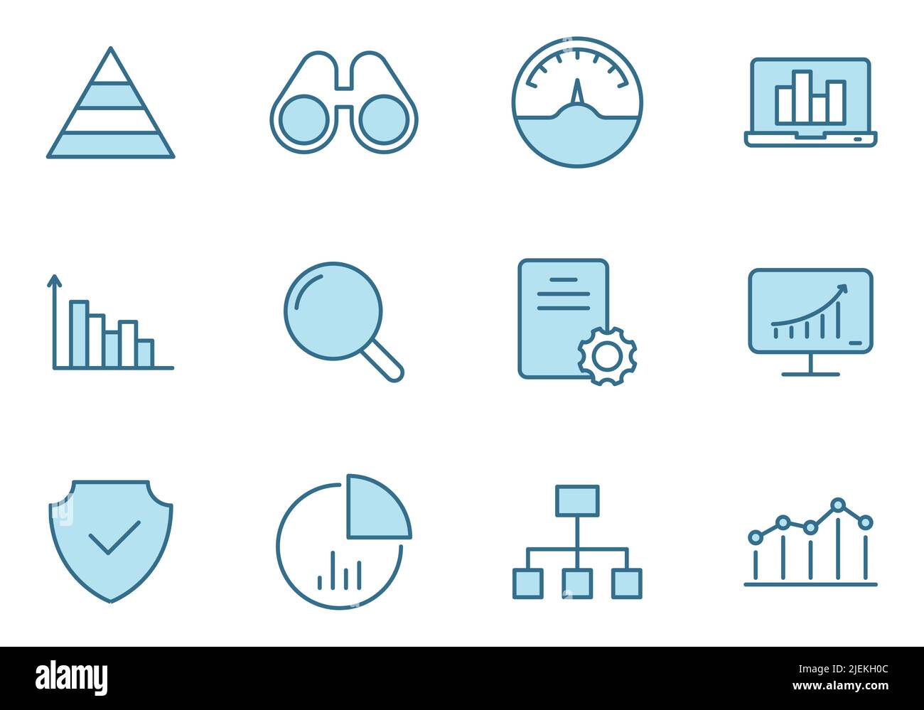 data analytics linear vector icons in two colors isolated on white ...