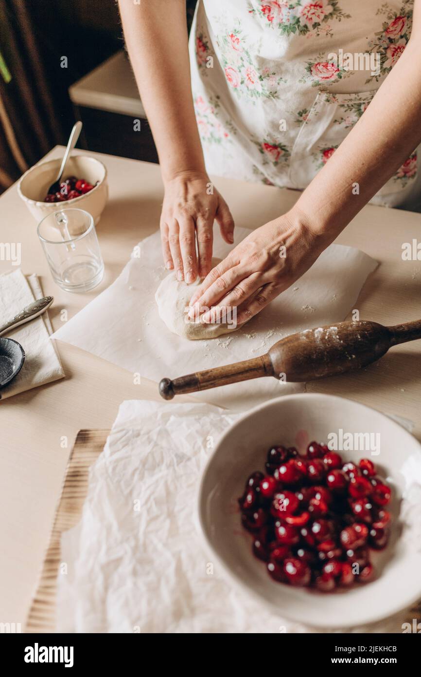 the process of making dough in the kitchen at home, home cooking ...