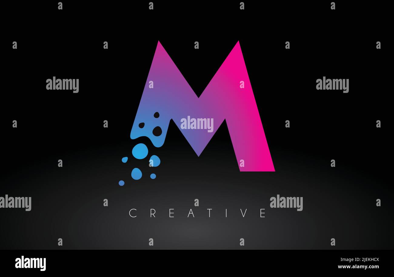 M Dots Letter Logo Design with Creative Artistic Bubble Cut in Blue ...