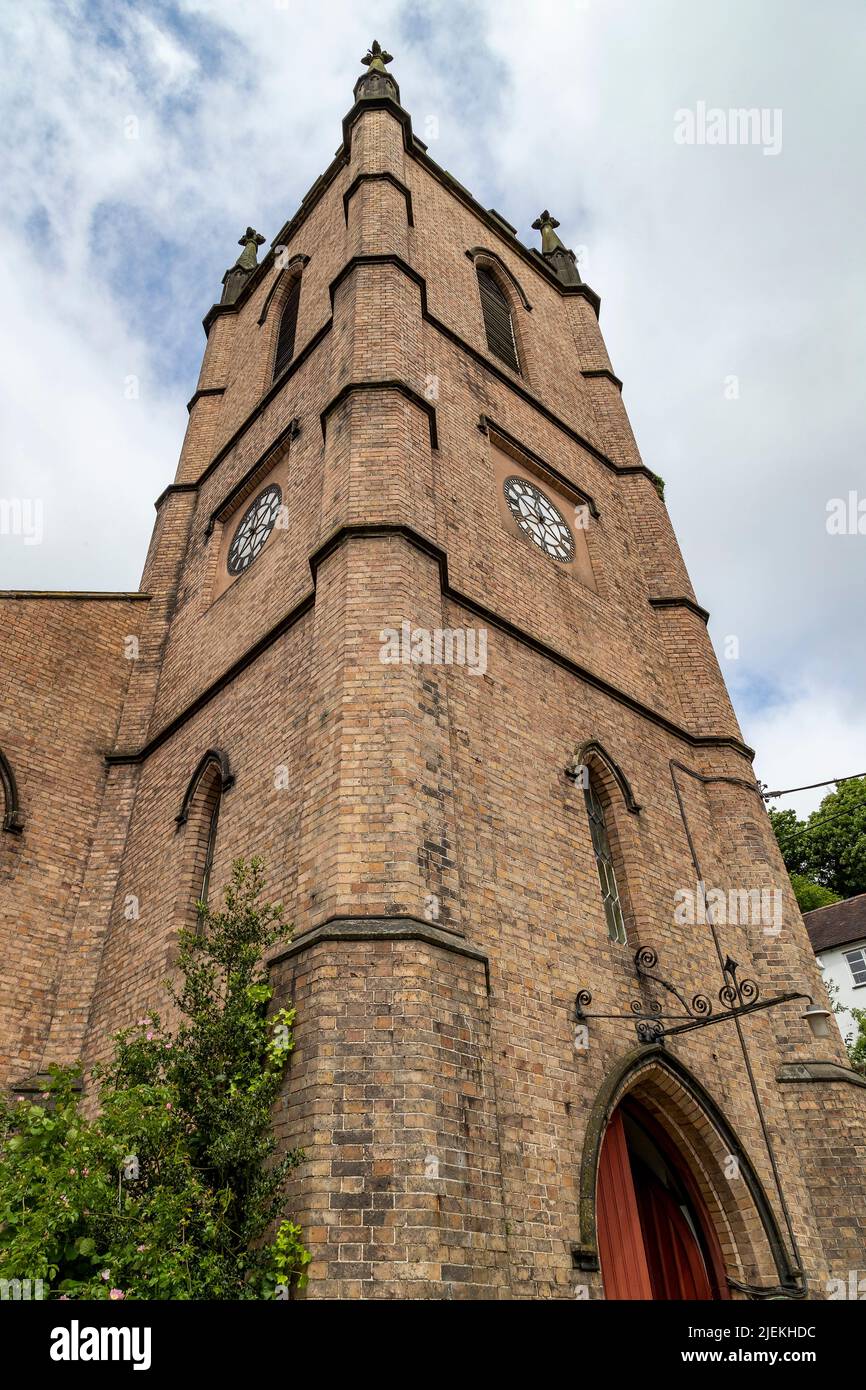 Looking up St Luke's Church tower, Ironbridge, Telford, Shropshire ...