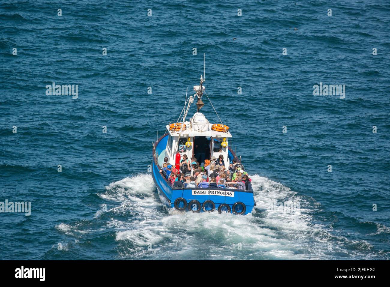 Visitors on the Dale Princess Skoer ferry leaving Skomer Island Stock ...