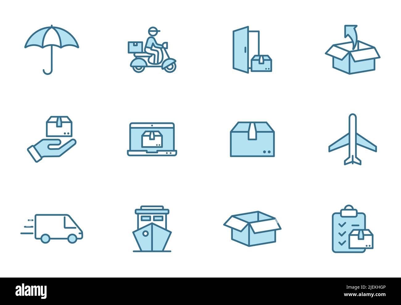 delivery linear vector icons in two colors isolated on white background ...