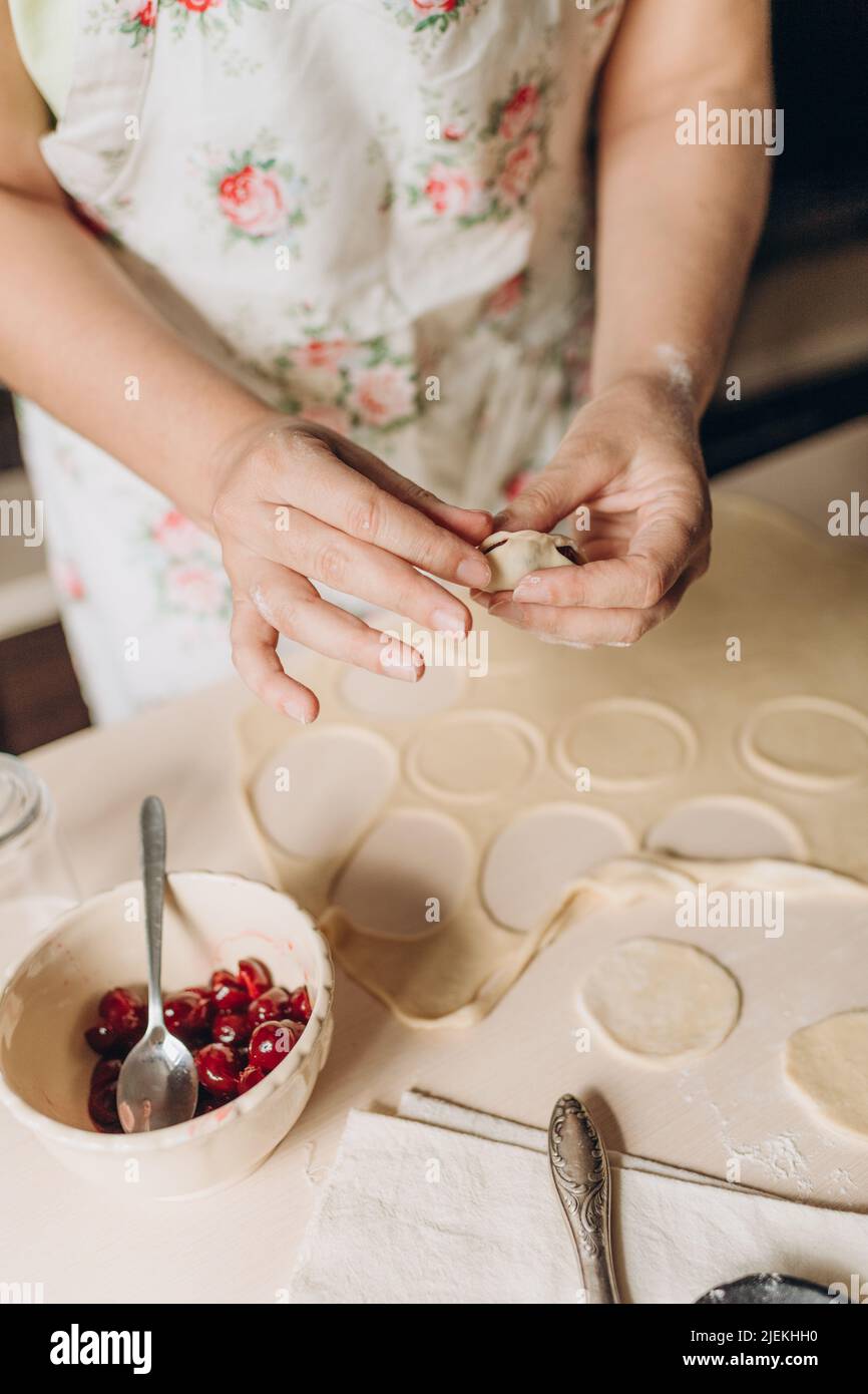 the process of making dough in the kitchen at home, home cooking ...