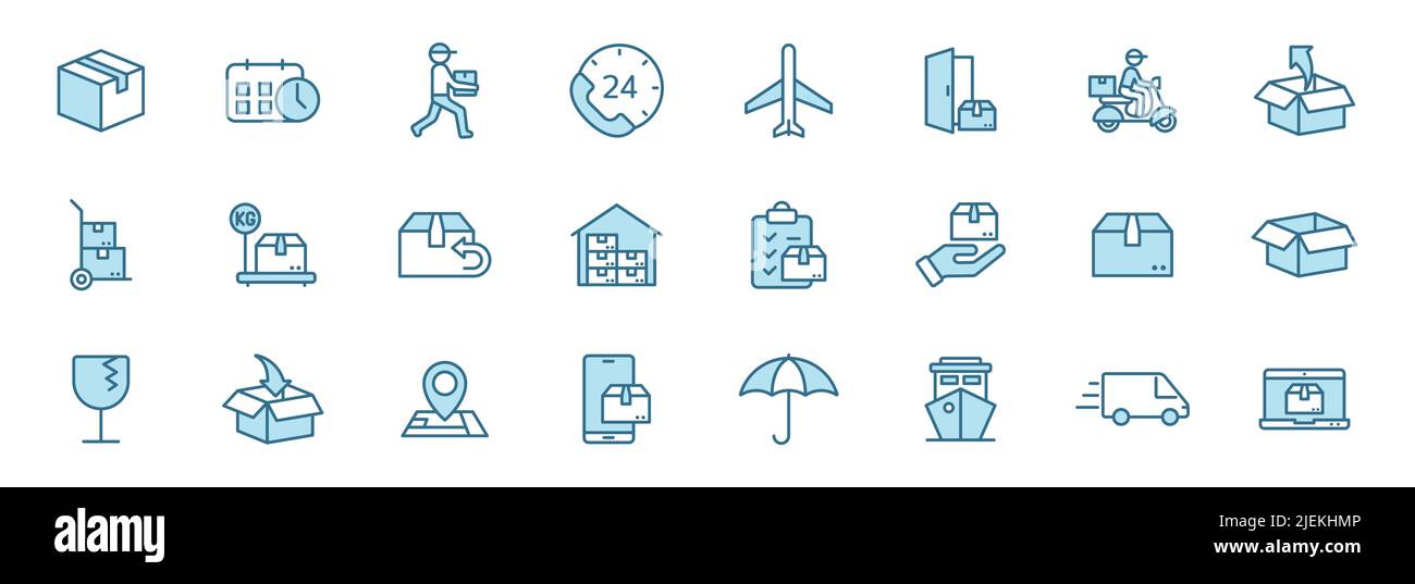 delivery linear vector icons in two colors isolated on white background ...