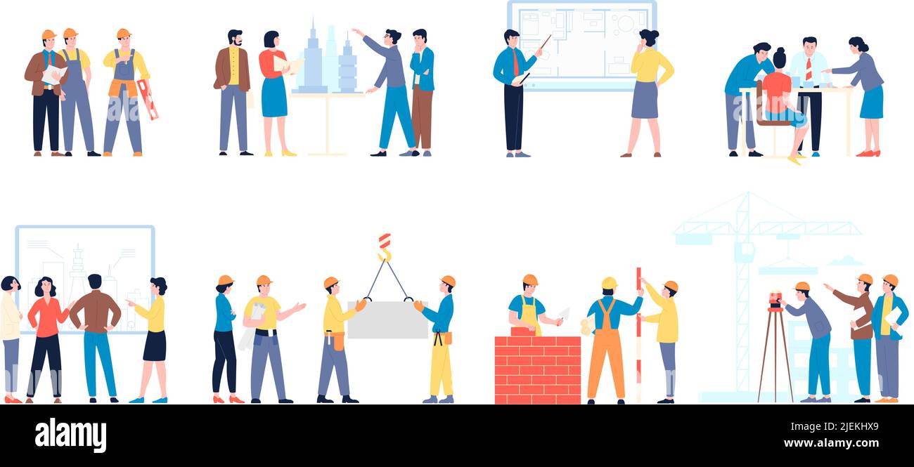 Builders characters. Workers and builder, technician architecture ...