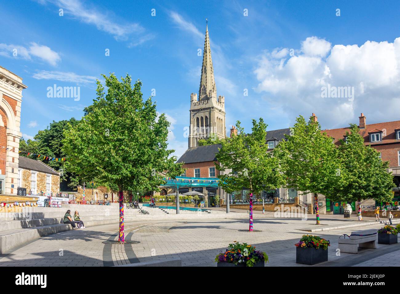 St Peter and Paul Church from Market Place, Kettering, Northamptonshire ...