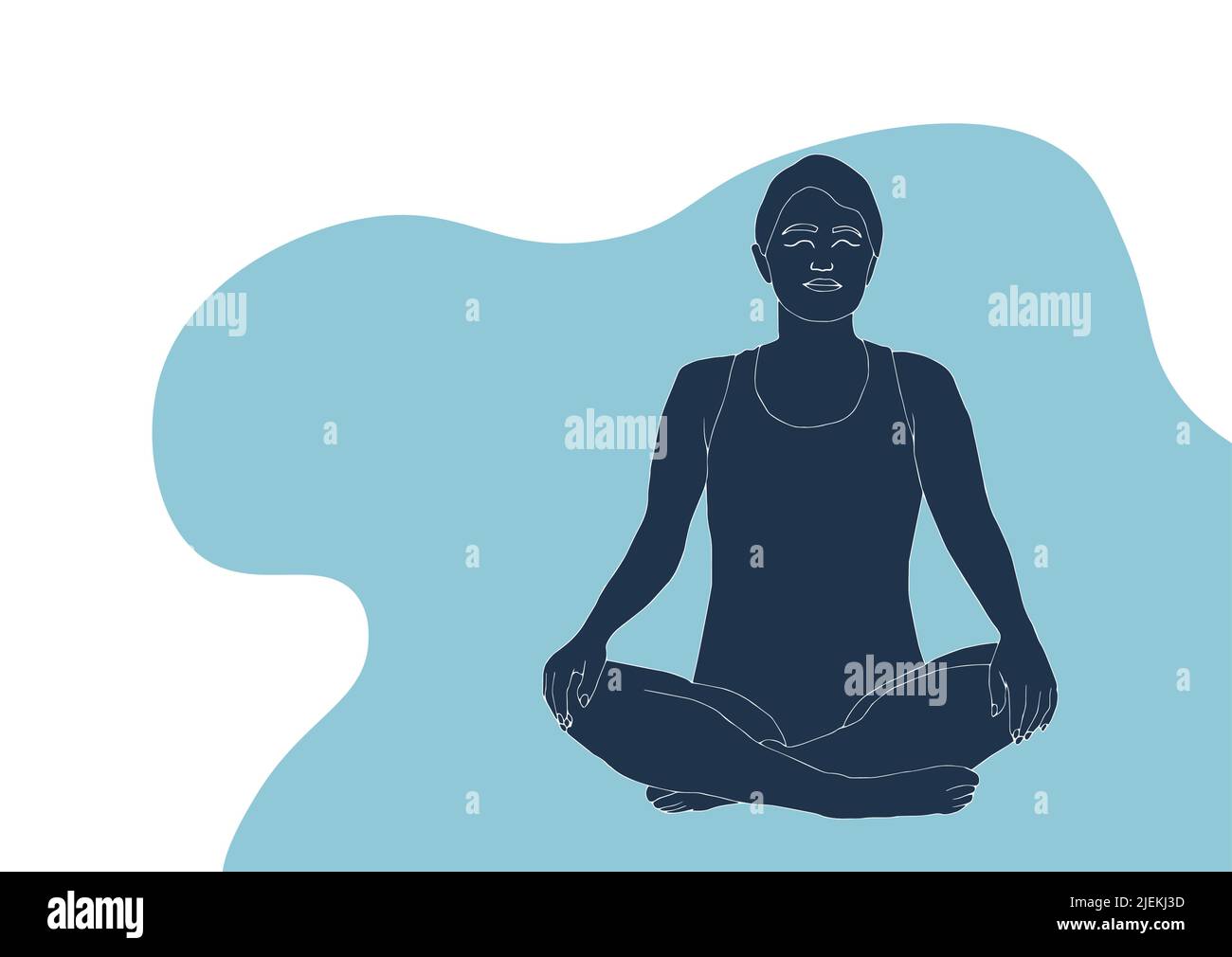 Woman doing morning yoga at home flat vector illustration. Female ...