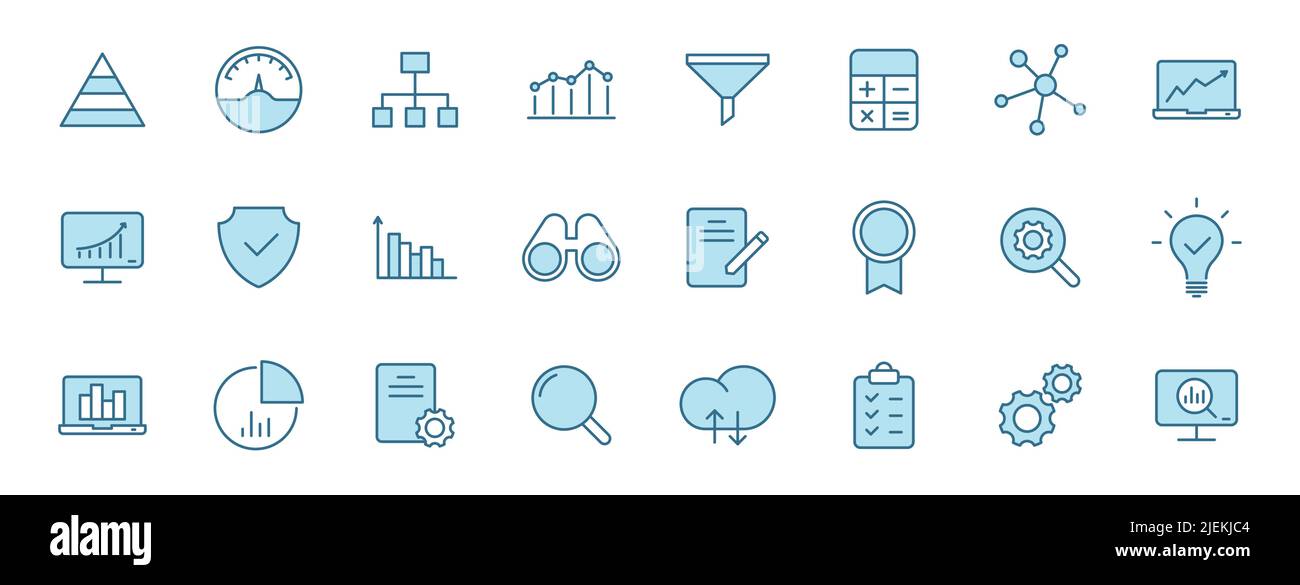 data analytics linear vector icons in two colors isolated on white ...