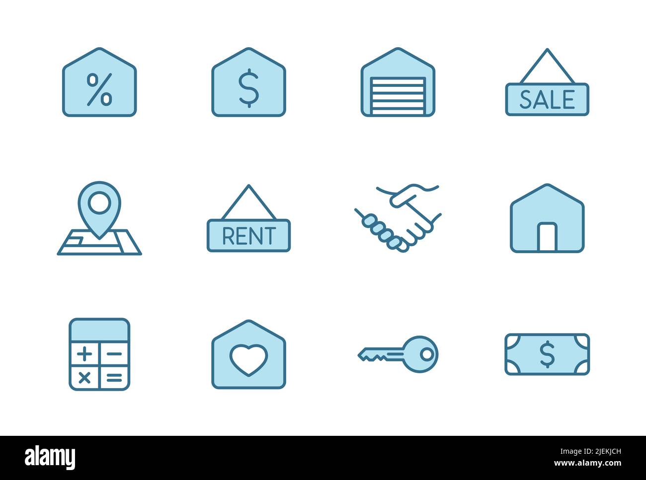 real estate linear vector icons in two colors isolated on white ...