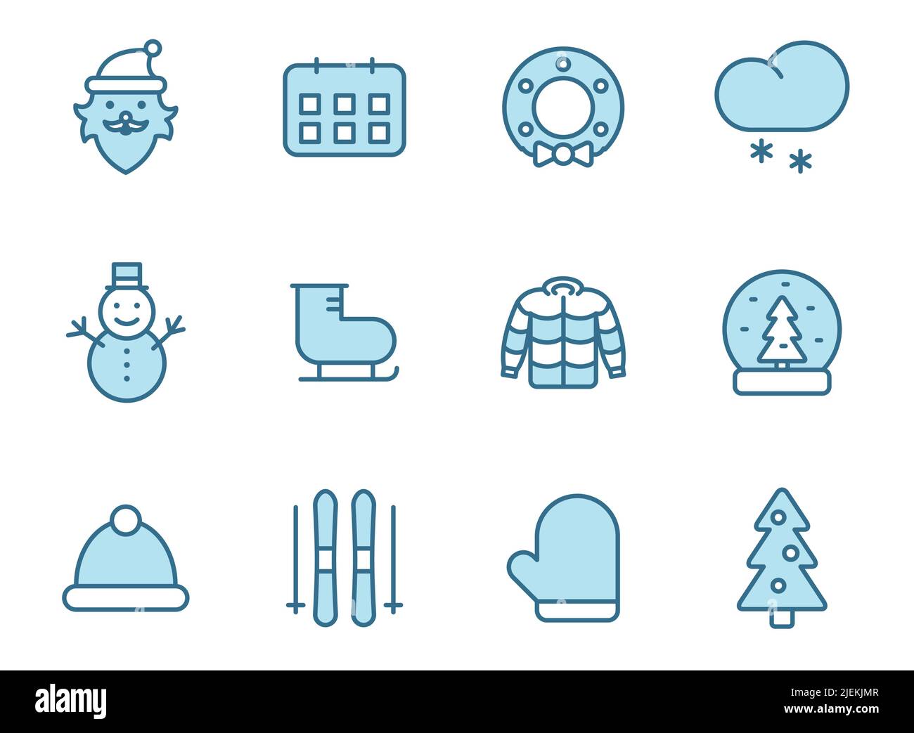 winter line vector icons in two colors isolated on white background ...