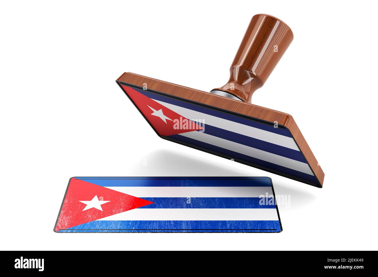 Wooden stamper, seal with Cuban flag, 3D rendering isolated on white ...