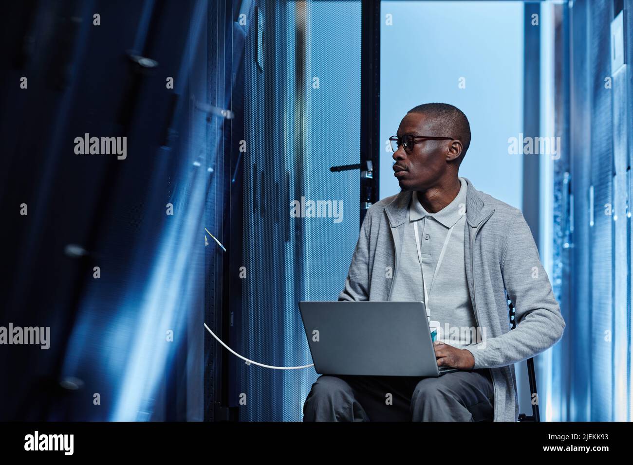 Graphic portrait of African American man working as IT engineer and ...