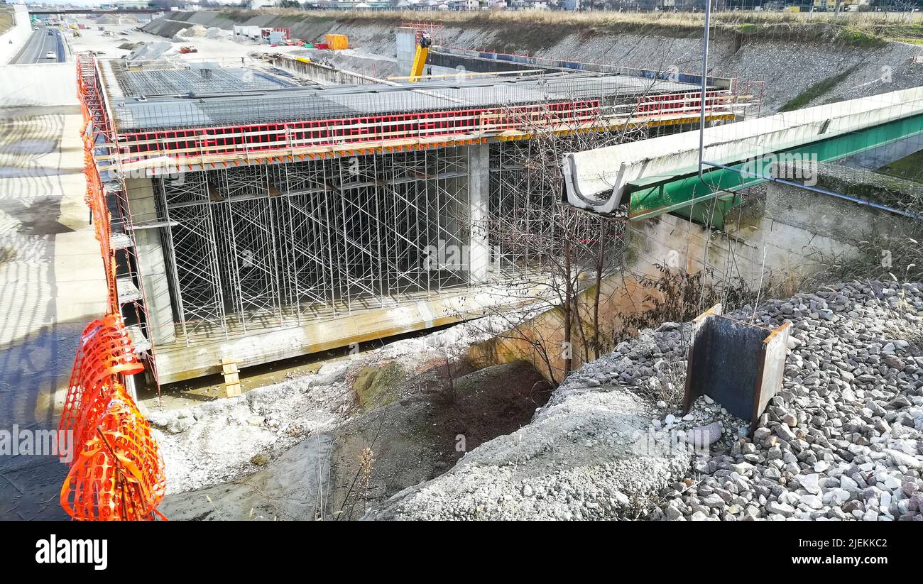 Highway construction site view. Civil engineering. Road on costruction ...