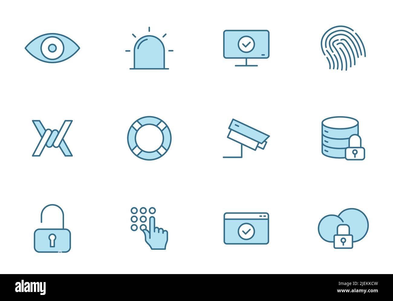 security linear vector icons in two colors isolated on white background ...