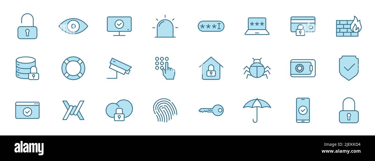 security linear vector icons in two colors isolated on white background ...