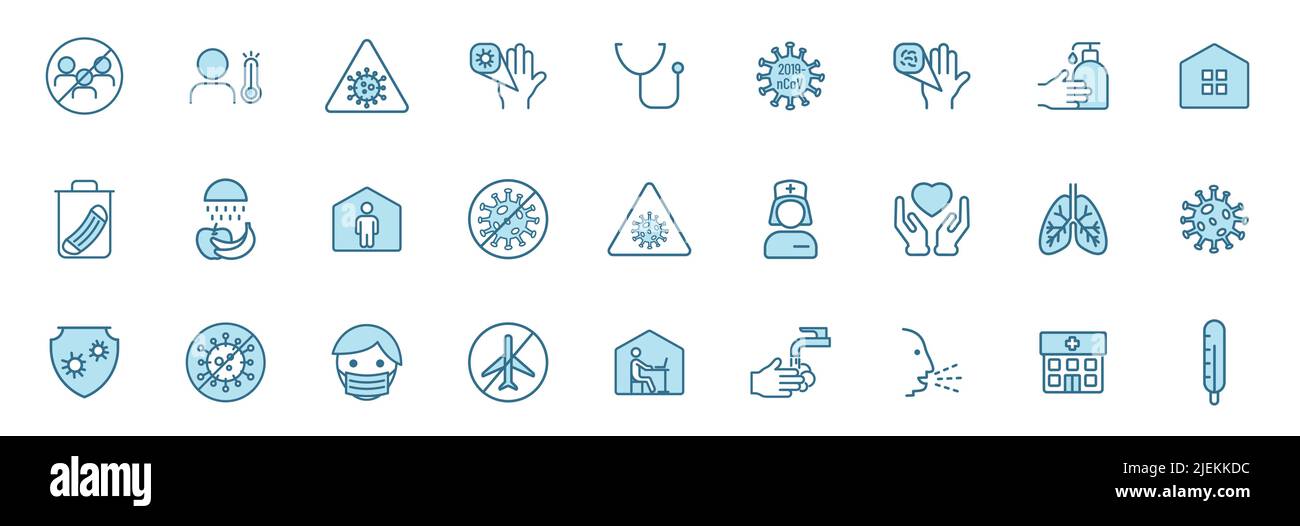 coronavirus outline vector icons in two colors isolated on white Stock ...