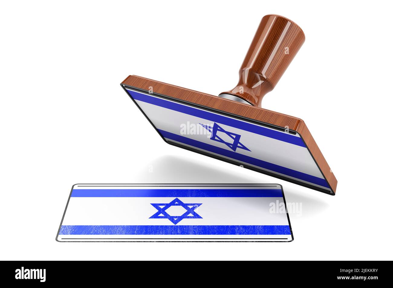 Wooden stamper, seal with Israeli flag, 3D rendering isolated on white ...
