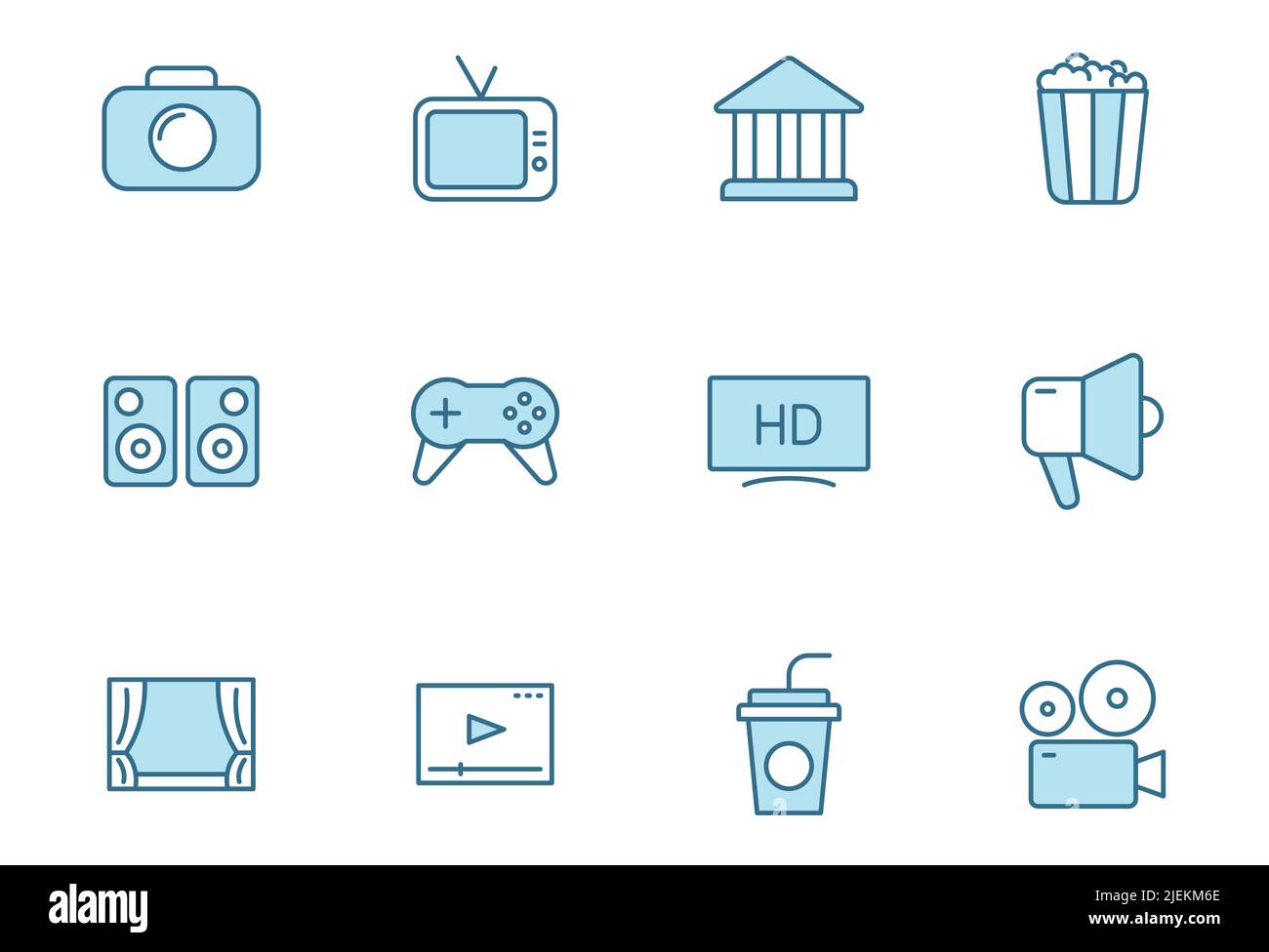 entertainment linear vector icons in two colors isolated on white ...