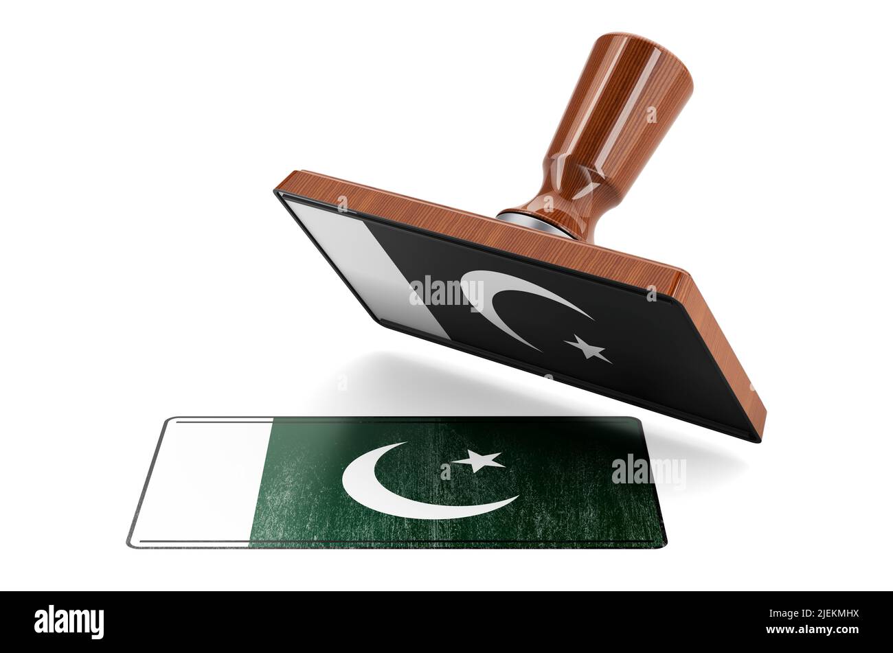 Wooden stamper, seal with Pakistani flag, 3D rendering isolated on ...