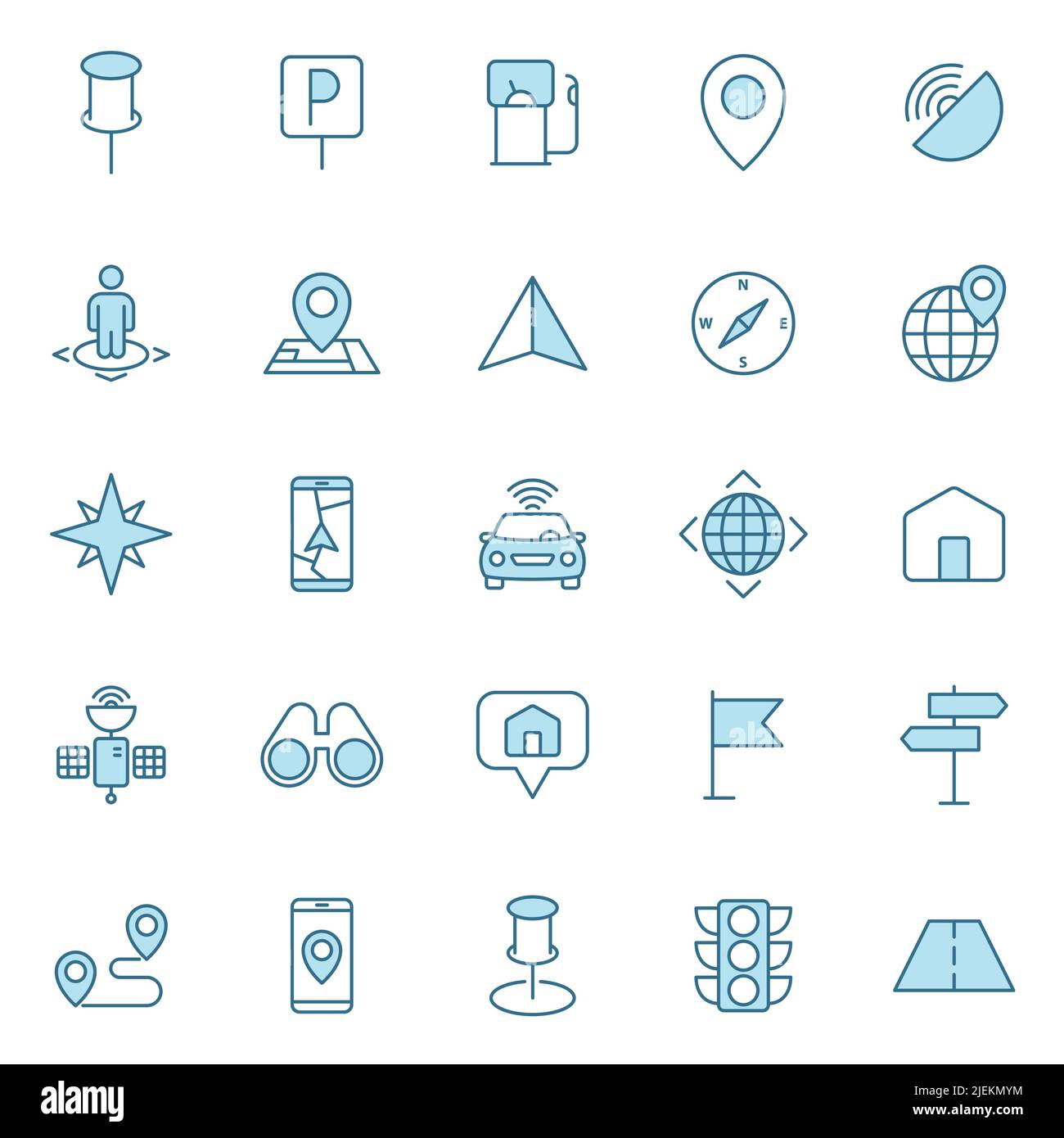 navigation and map 2 color linear vector icons isolated on white ...