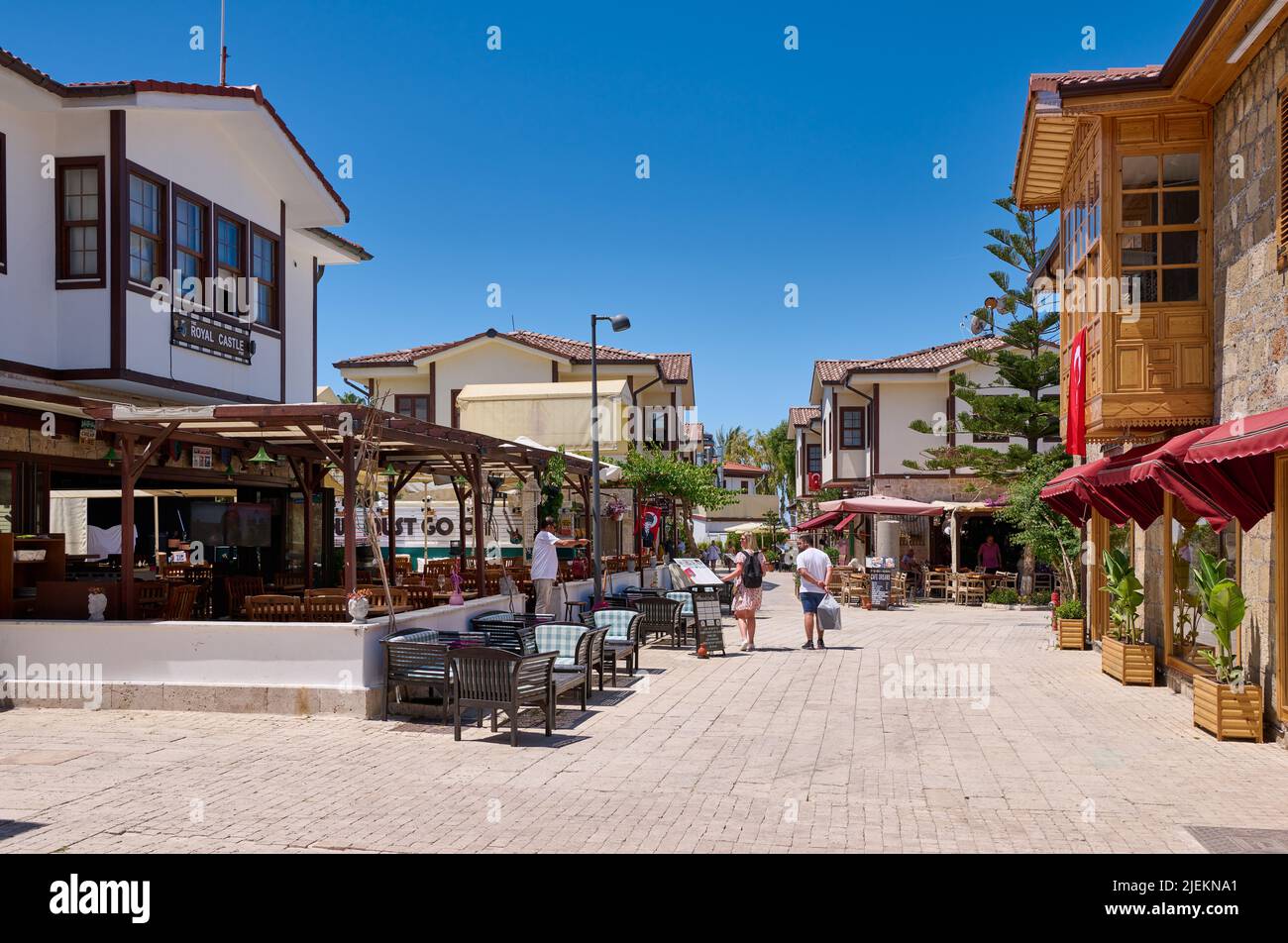 buildings in new renovated Old town of Side, Antalya, Turkey Stock ...