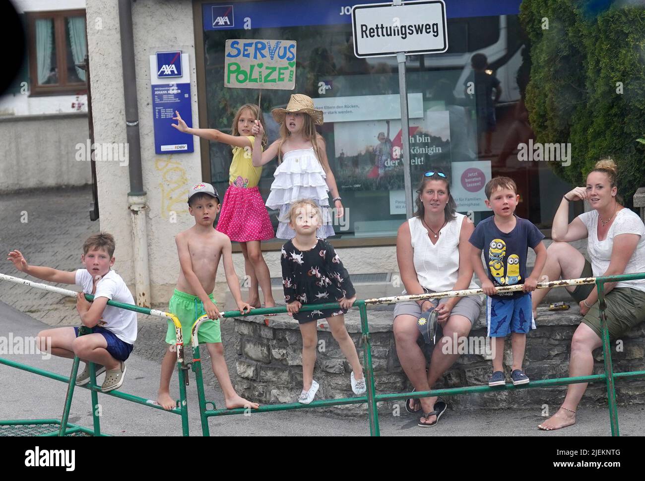 Local people holding up a sign supporting the local police force at the ...