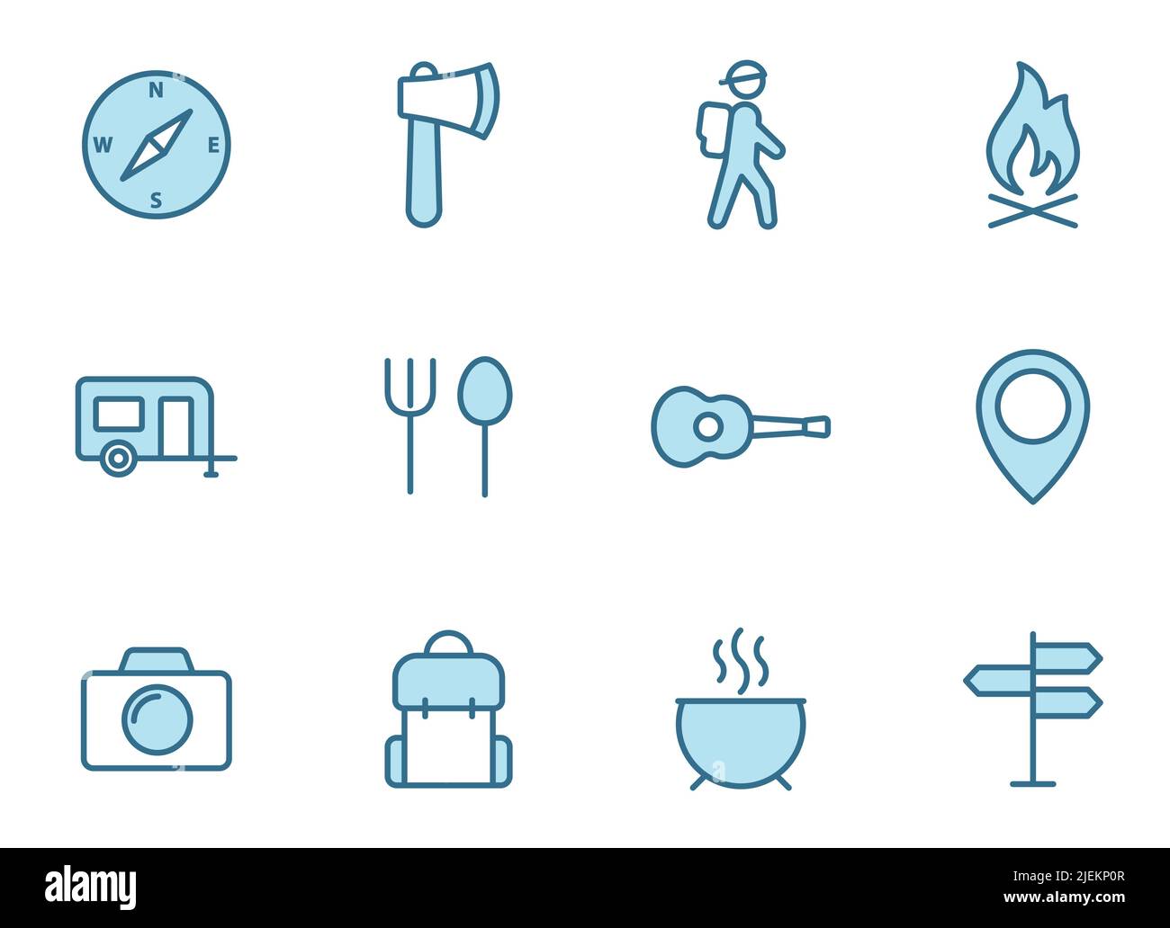 Camping line icon set in two colors isolated on white background Stock ...