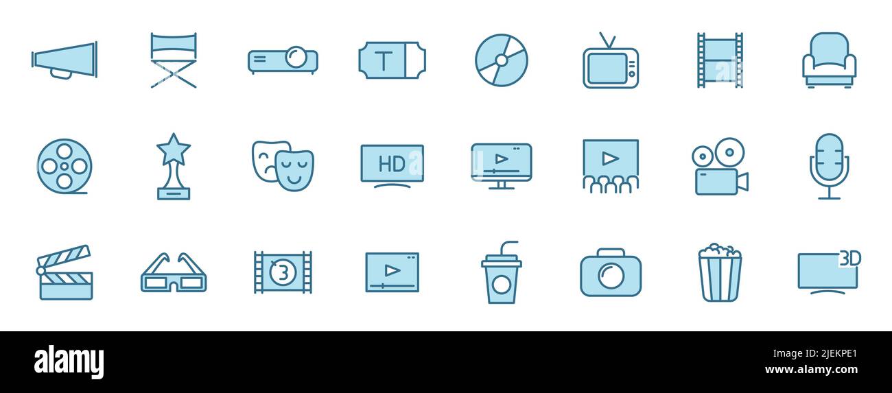 cinema linear vector icons in two colors isolated on white background ...