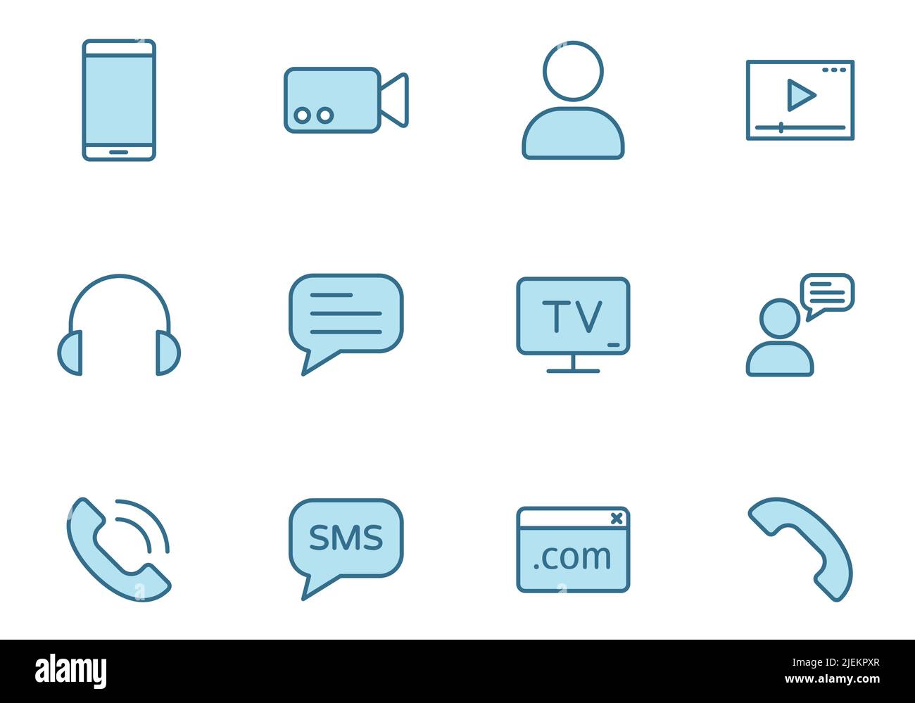 communication lineal vector icons in blue color isolated on white Stock ...