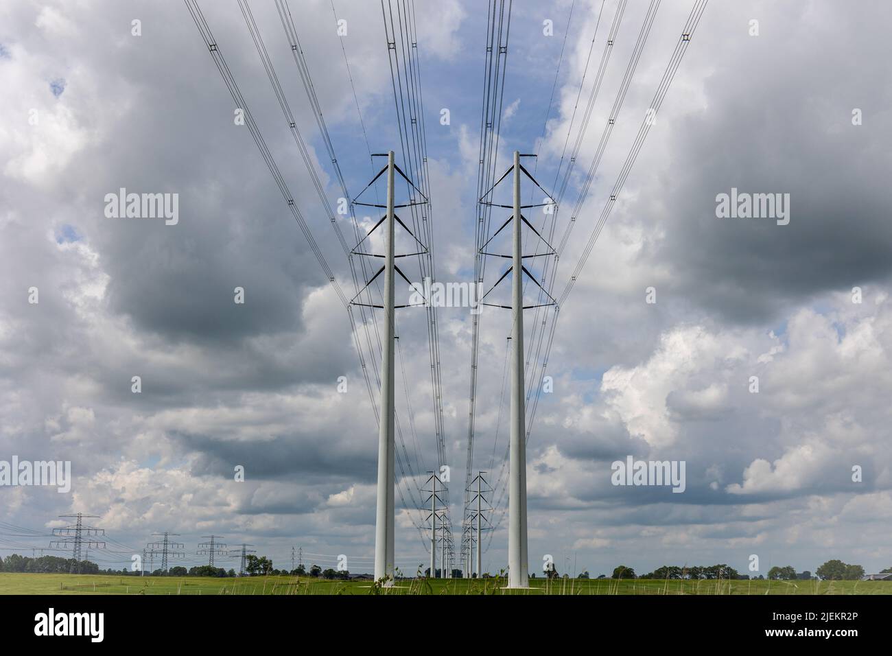 Expansion of the high-voltage grid with many high-voltage pylons to ...