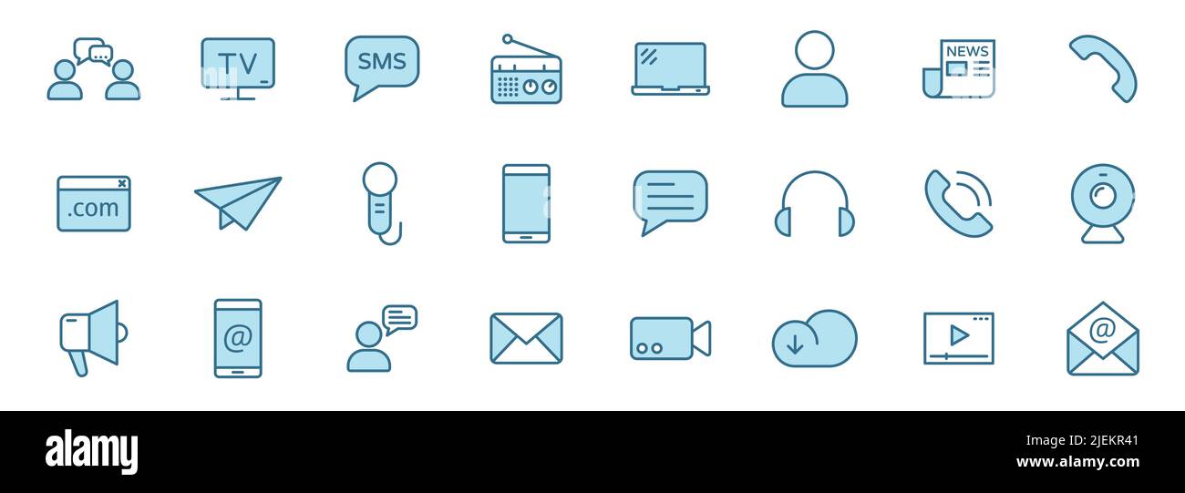 communication linear vector icons in two colors isolated on white ...