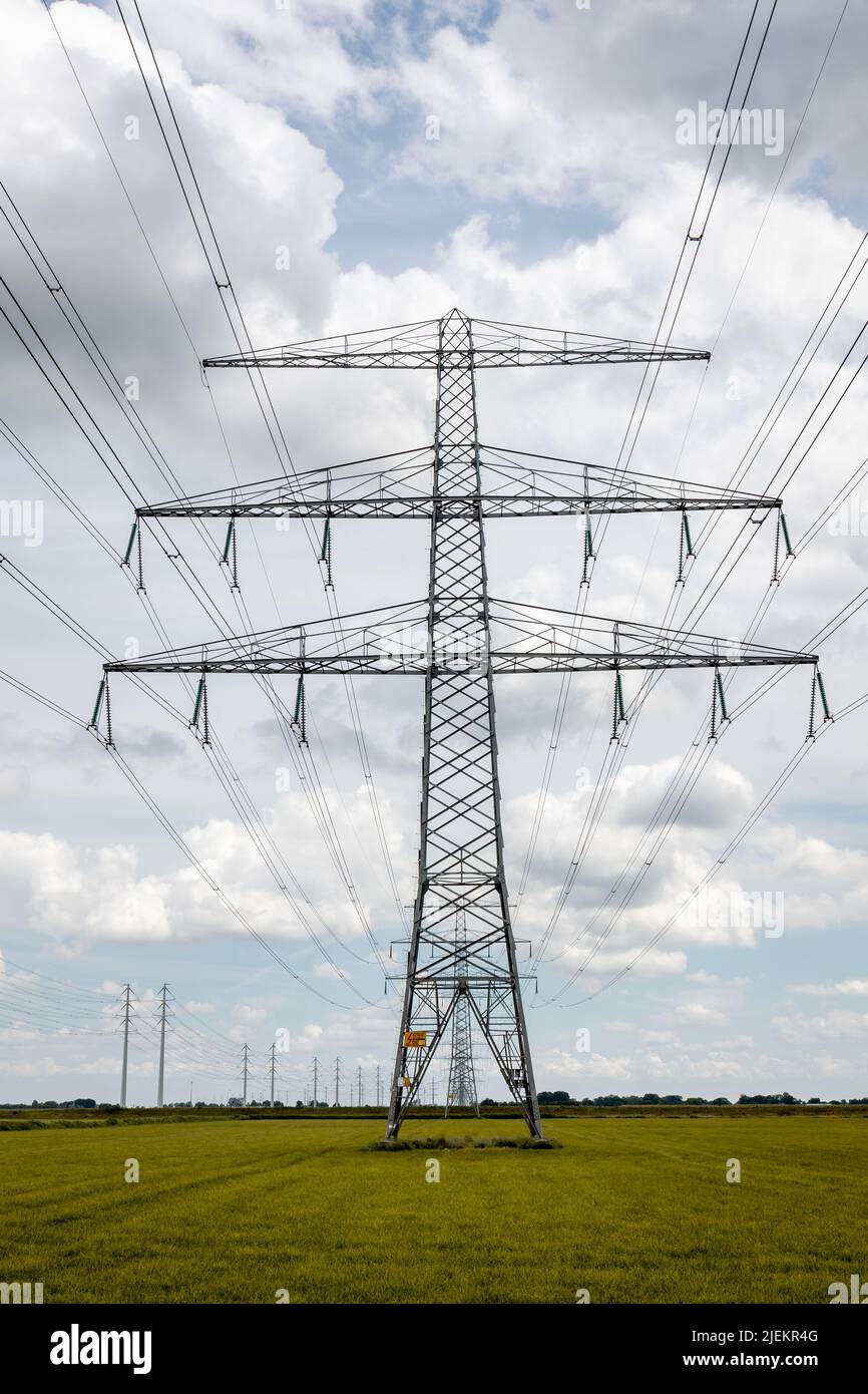 Expansion of the high-voltage grid with many high-voltage pylons to ...