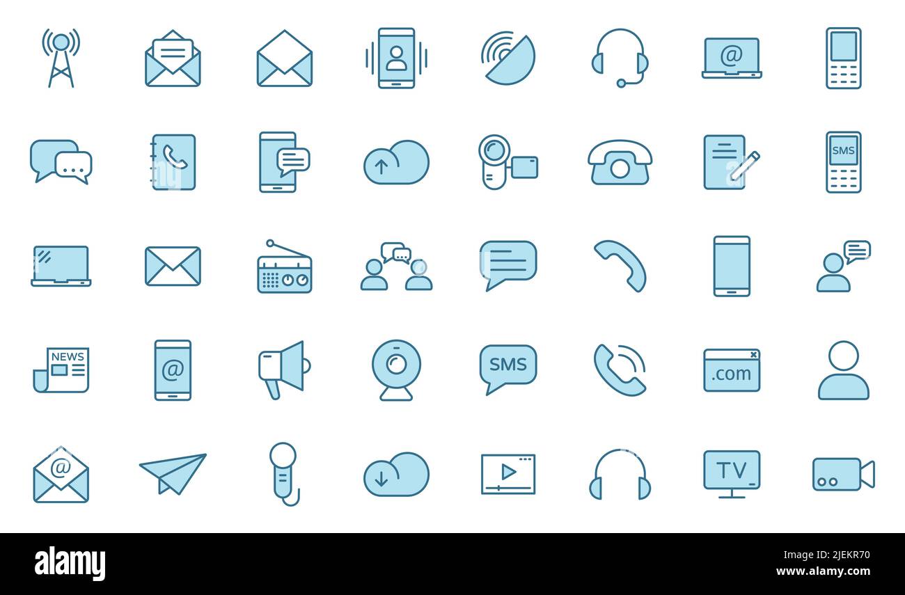 communication outline vector icons in two colors isolated on white ...