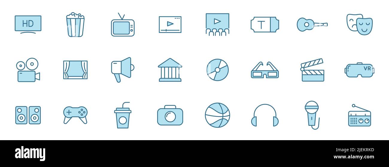 entertainment linear vector icons in two colors isolated on white ...