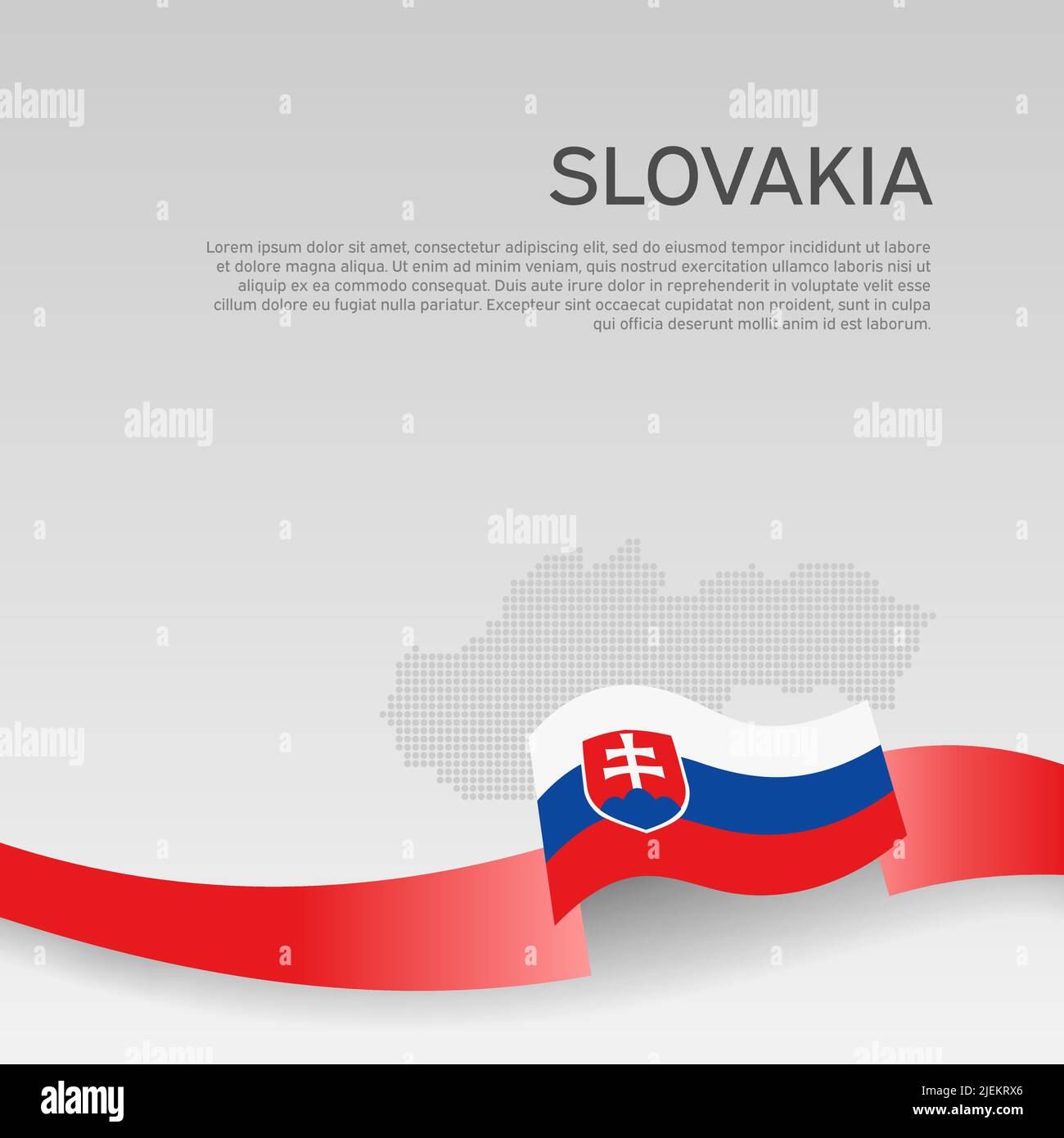 Slovakia flag, mosaic map on white background. Wavy ribbon with the ...