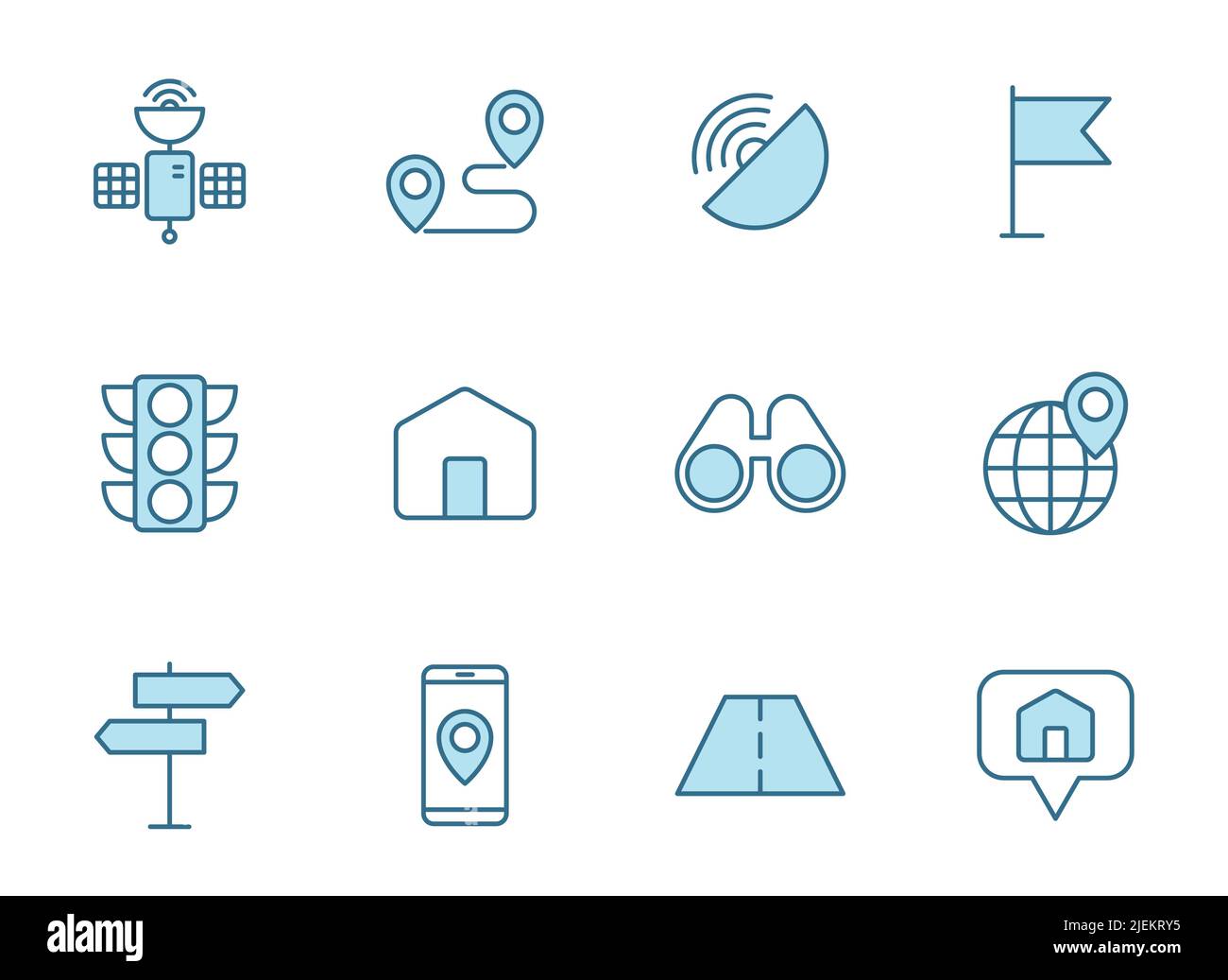 navigation outline vector icons in 2 colors isolated on white Stock ...