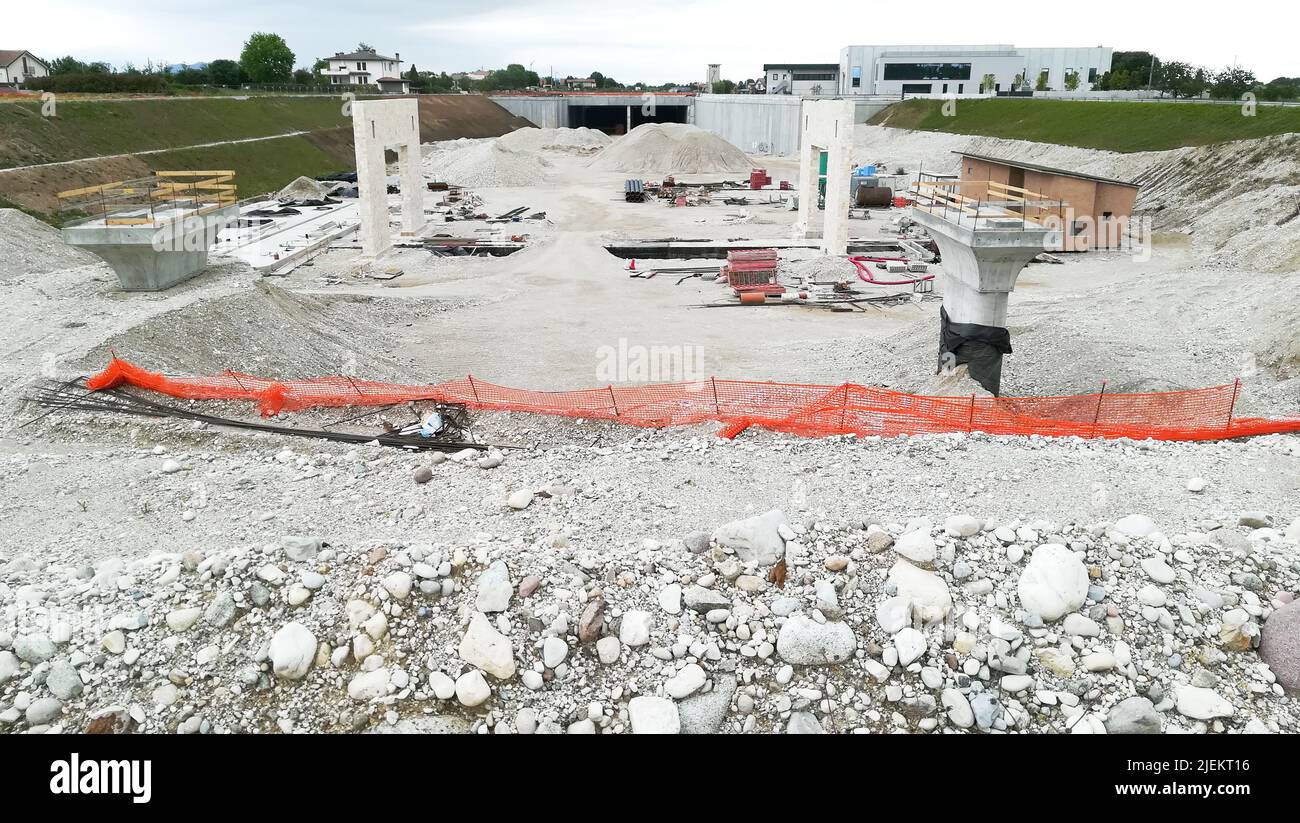 Highway construction site view. Civil engineering. Road on costruction ...