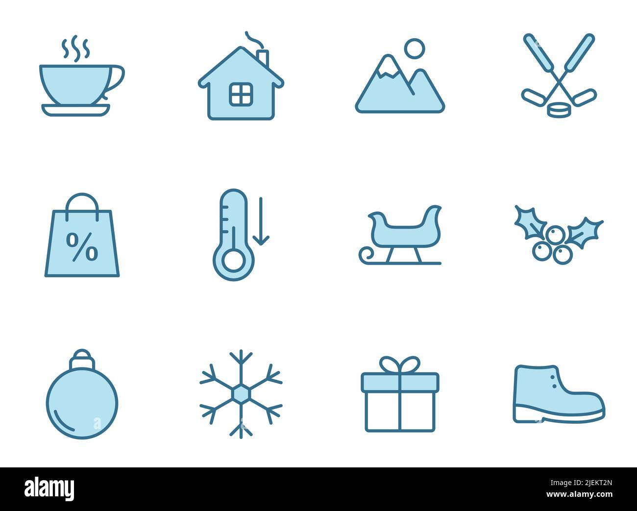 winter line vector icons in two colors isolated on white background ...
