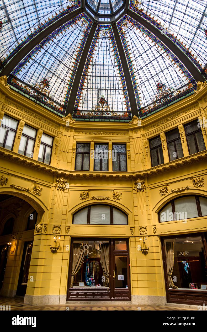 Octagonal atrium in Oktogon urban passageway in central Zagreb designed ...