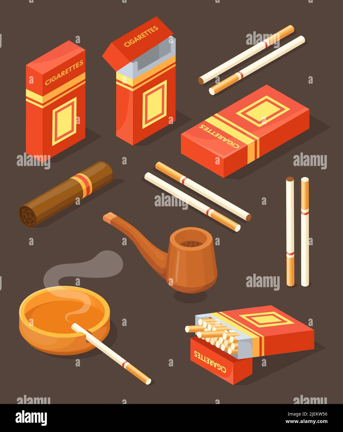 Isometric cigarette. Pack cigar or cigarettes filter on ashtray, 3d ...