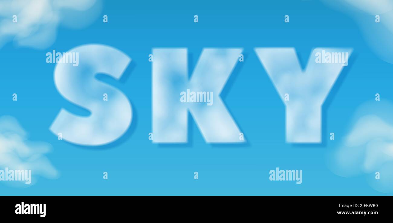 Sky - word transparent cloudy inscription on a blue background. Vector ...