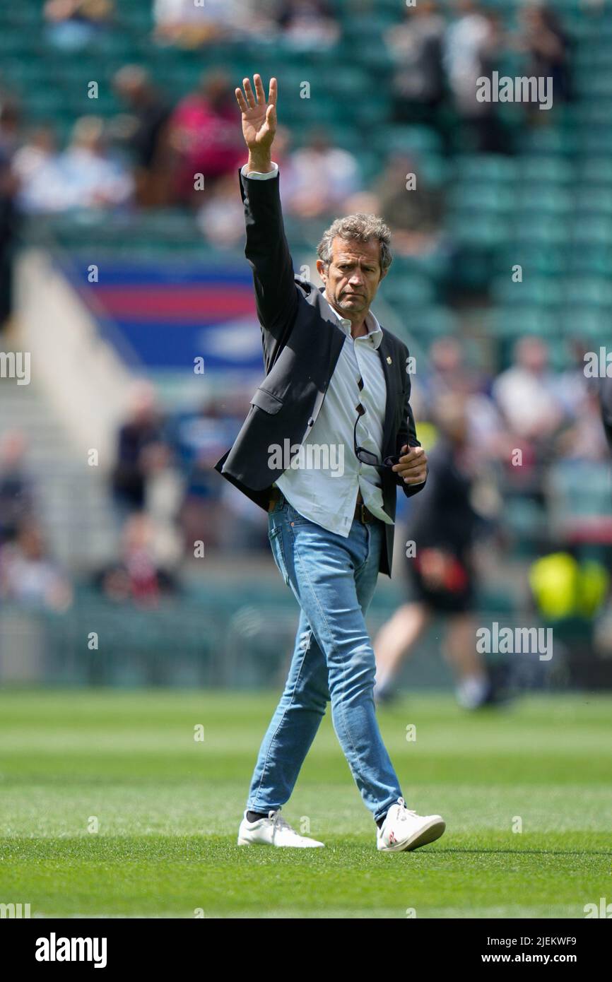 Barbarians Coach Fabien Galthie watches his side warm up before the ...