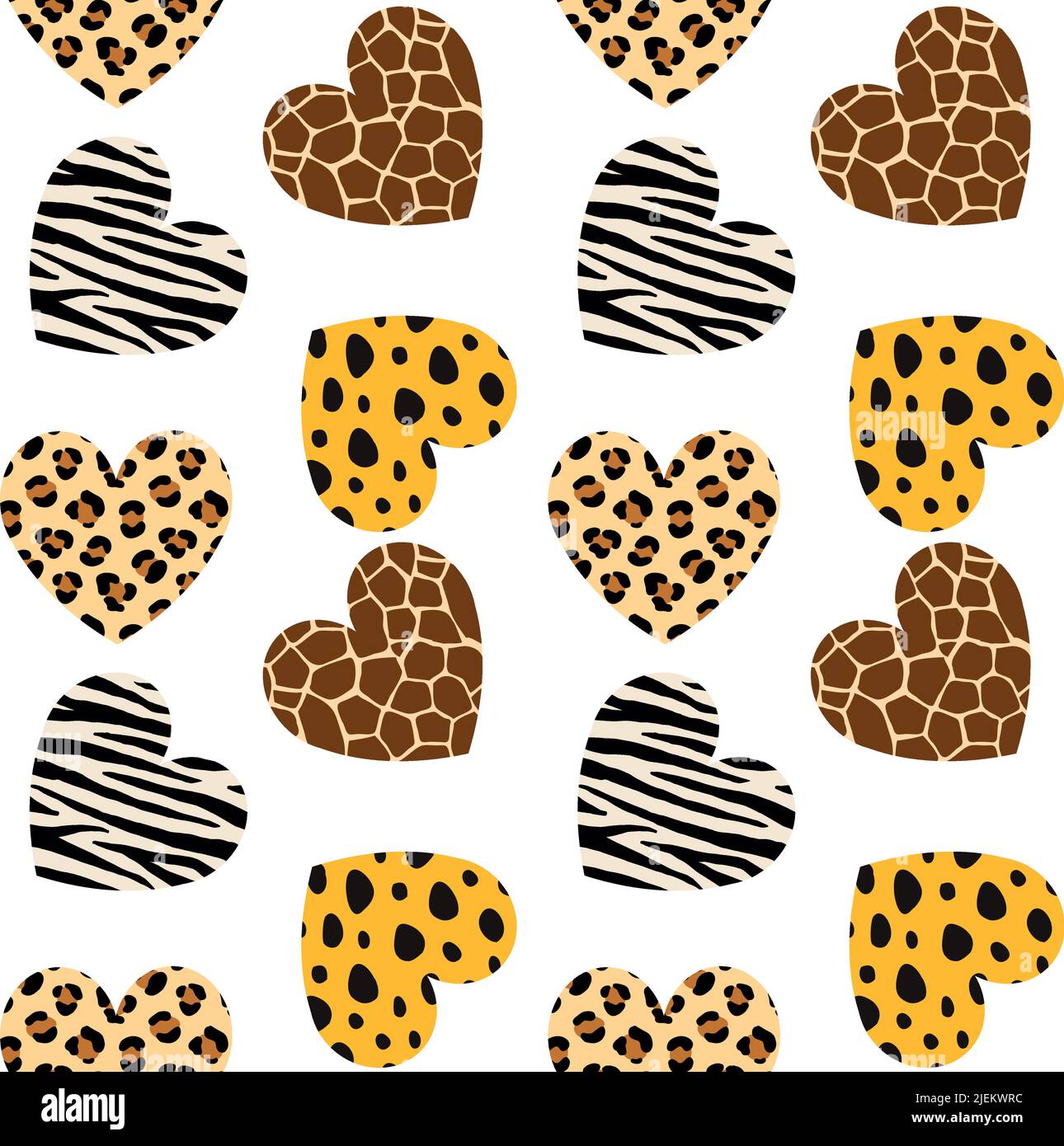 Vector seamless pattern of hearts with animal fur prints isolated on ...