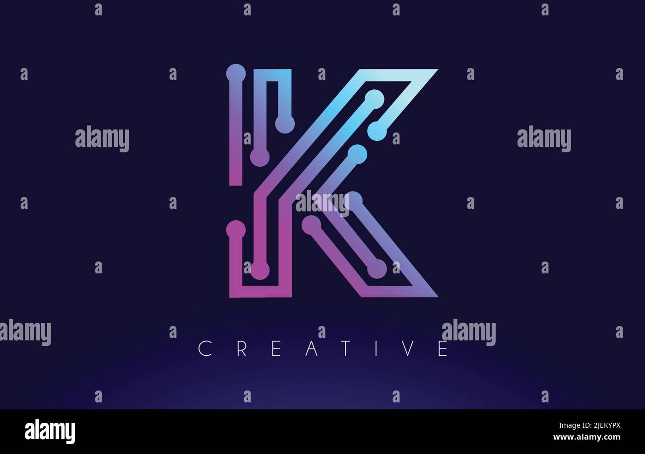 K Tech Letter logo Concept with Connected Technology Dots and Lines in ...
